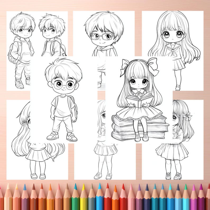 50 Student Chibi Coloring Pages | Cute School Girl & Boy Printables ...