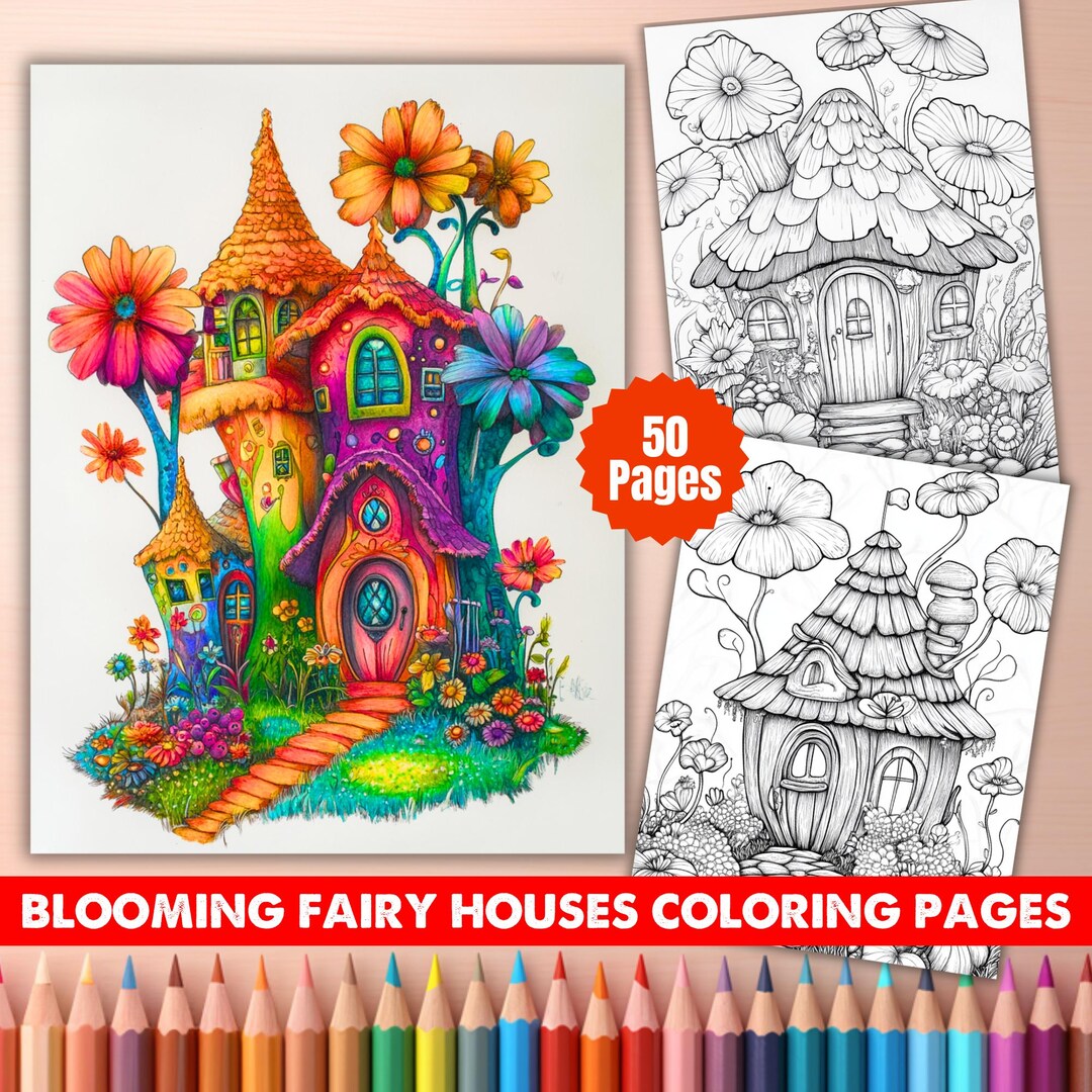 Fairy House Coloring Book: 50 Whimsical Cottage Pages (PDF Download) - Etsy