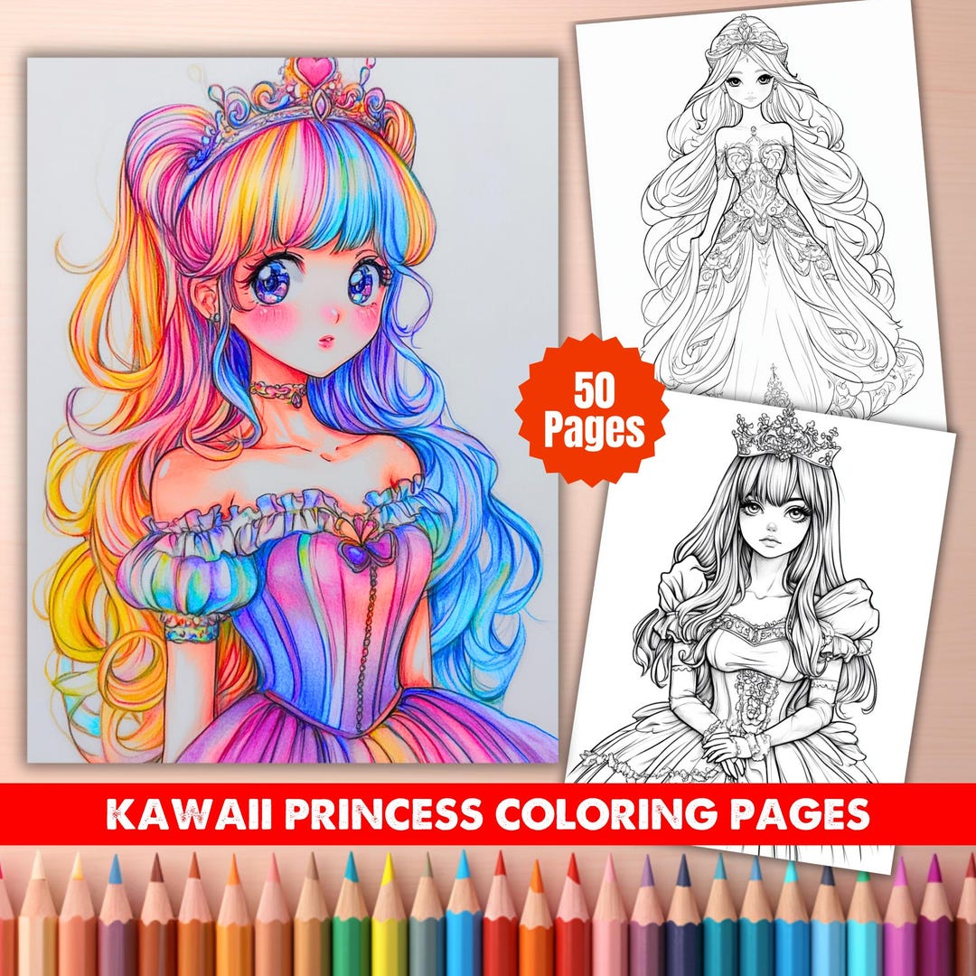 50 Kawaii Princess Coloring Pages – Anime Royalty Art (PDF Download) - Etsy