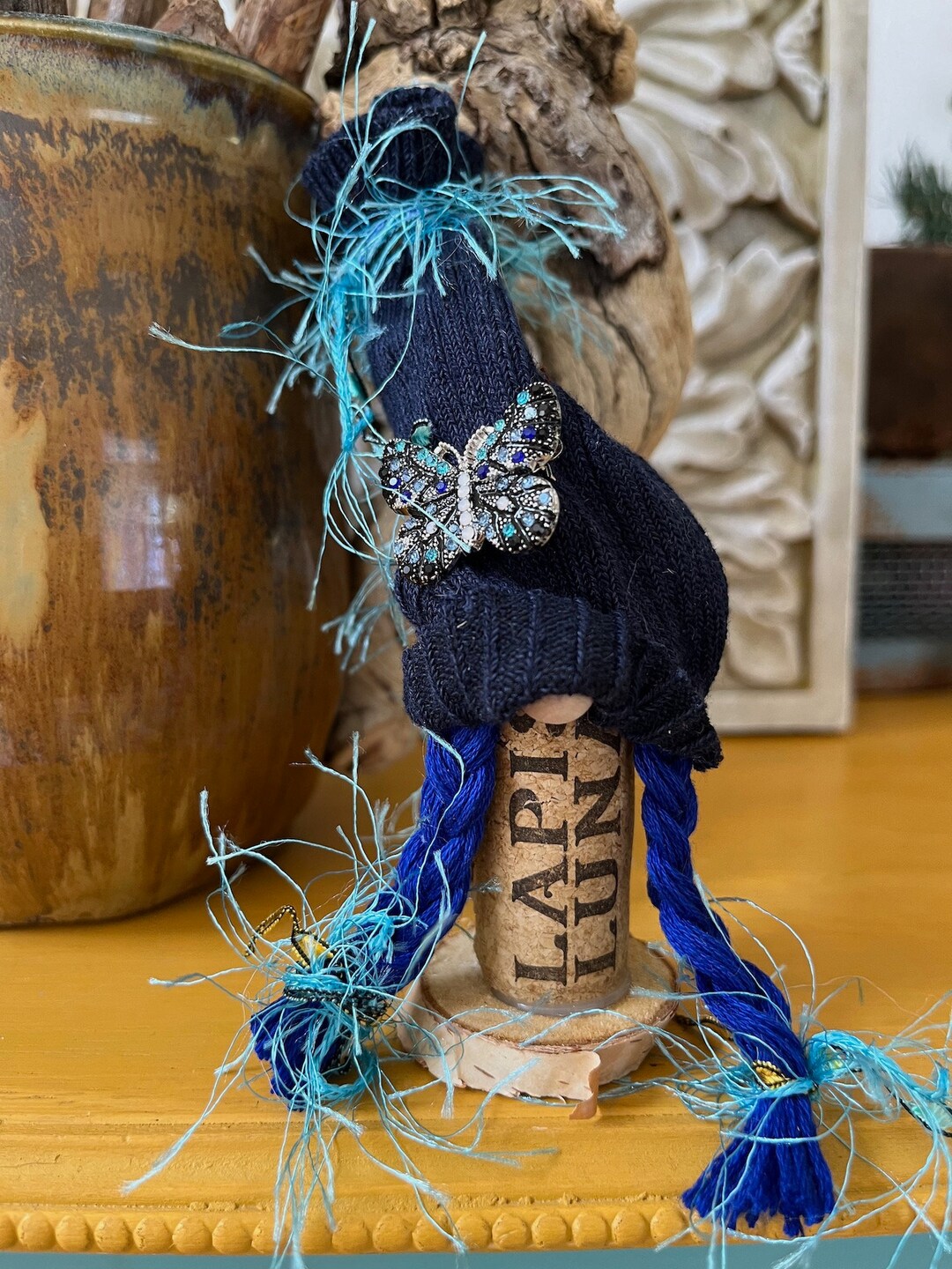 Blue Morpho Recycled Wine Cork Girl Gnome - Etsy