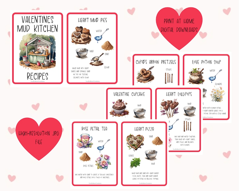 Printable Valentine's Mud Kitchen Recipe Cards - Sensory Play - Holiday ...