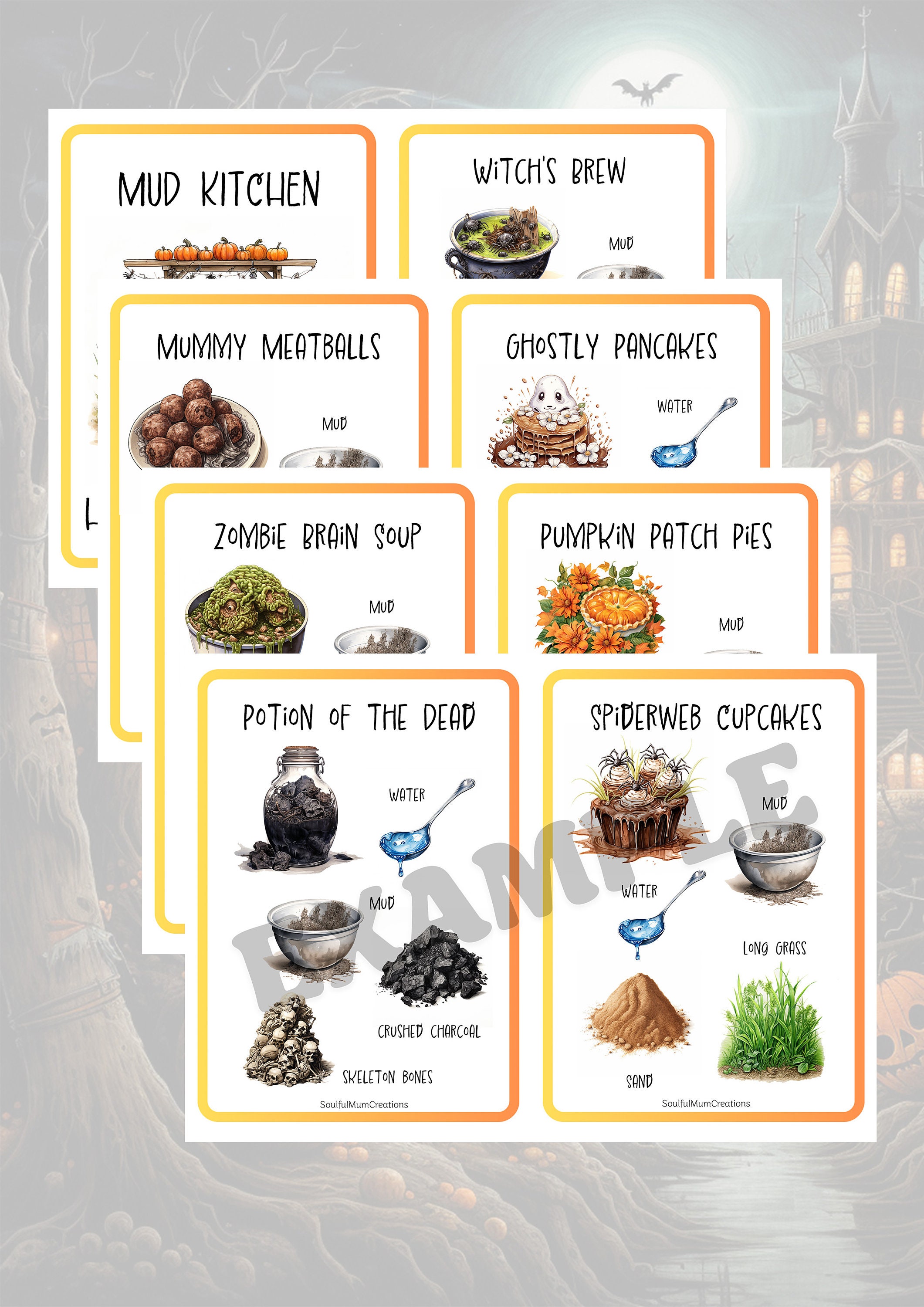 Printable Halloween Mud Kitchen Recipe Cards - Outdoor, Forest School ...