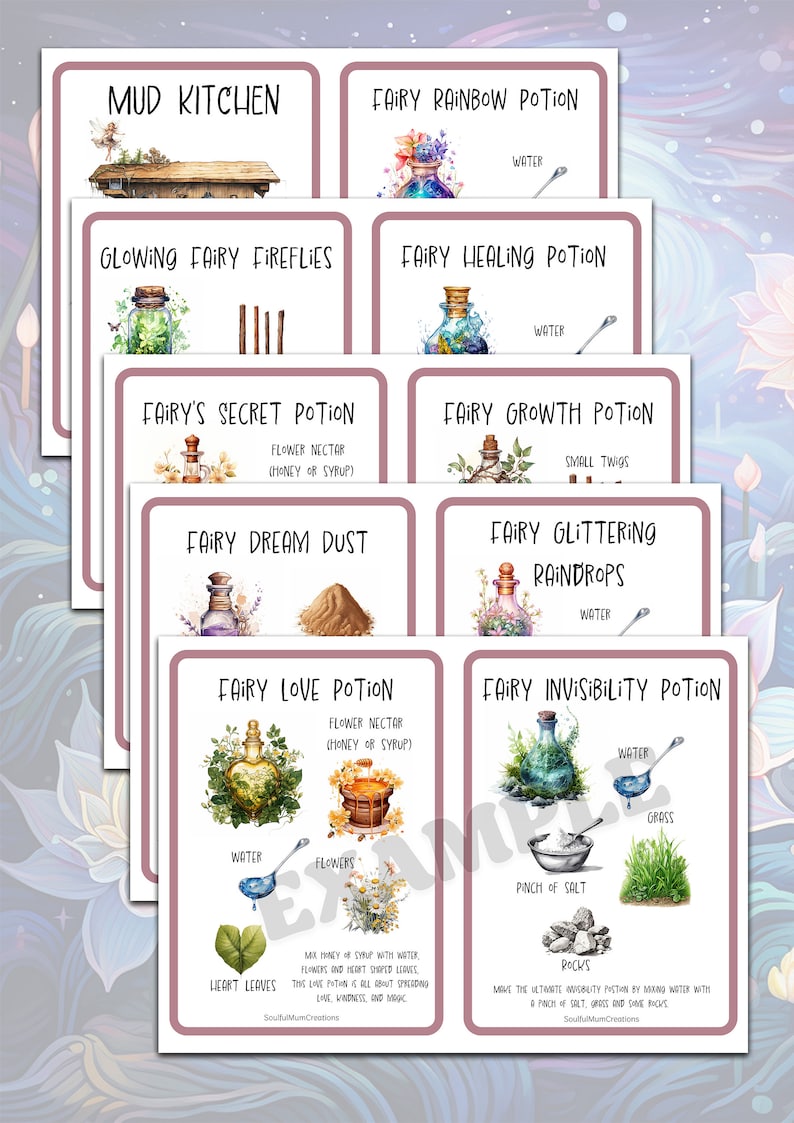 Printable Fairy Potion Mud Kitchen Recipe Cards - Enchanting Learning ...
