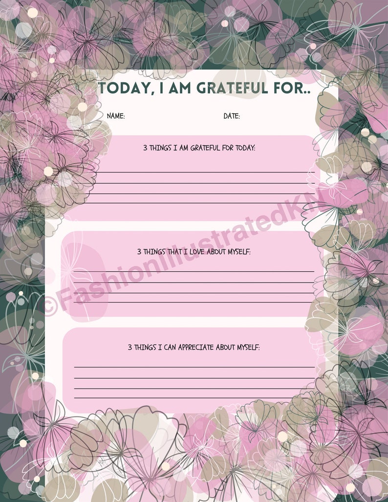 Gratitude Daily Sheet Gratitude Page Printable Digital Gratitude Sheet ...