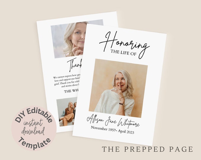 Modern Minimalist Funeral Program Template, Simple Memorial Program ...