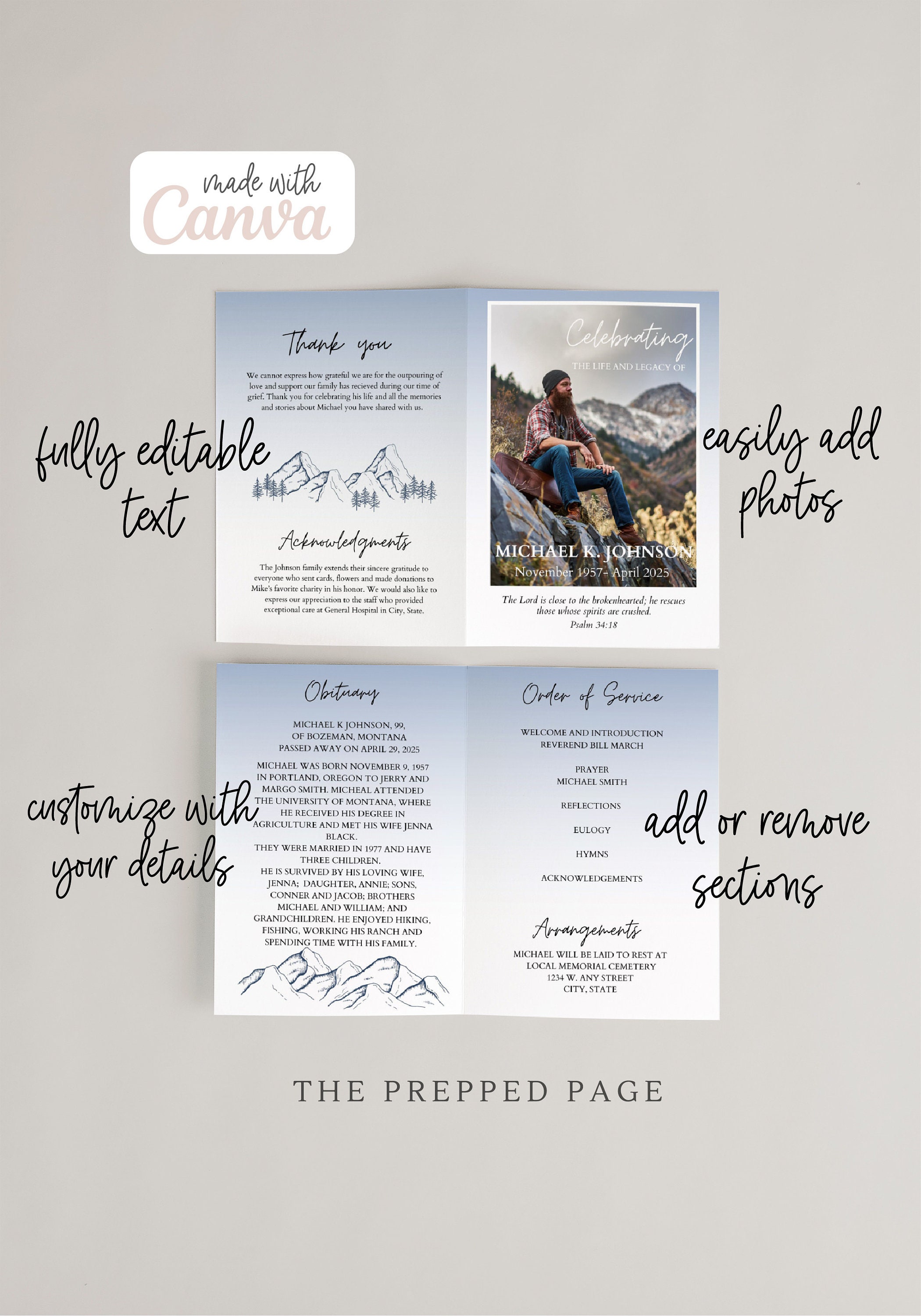 Funeral Program Template, Simple Memorial Program, Printable Funeral ...