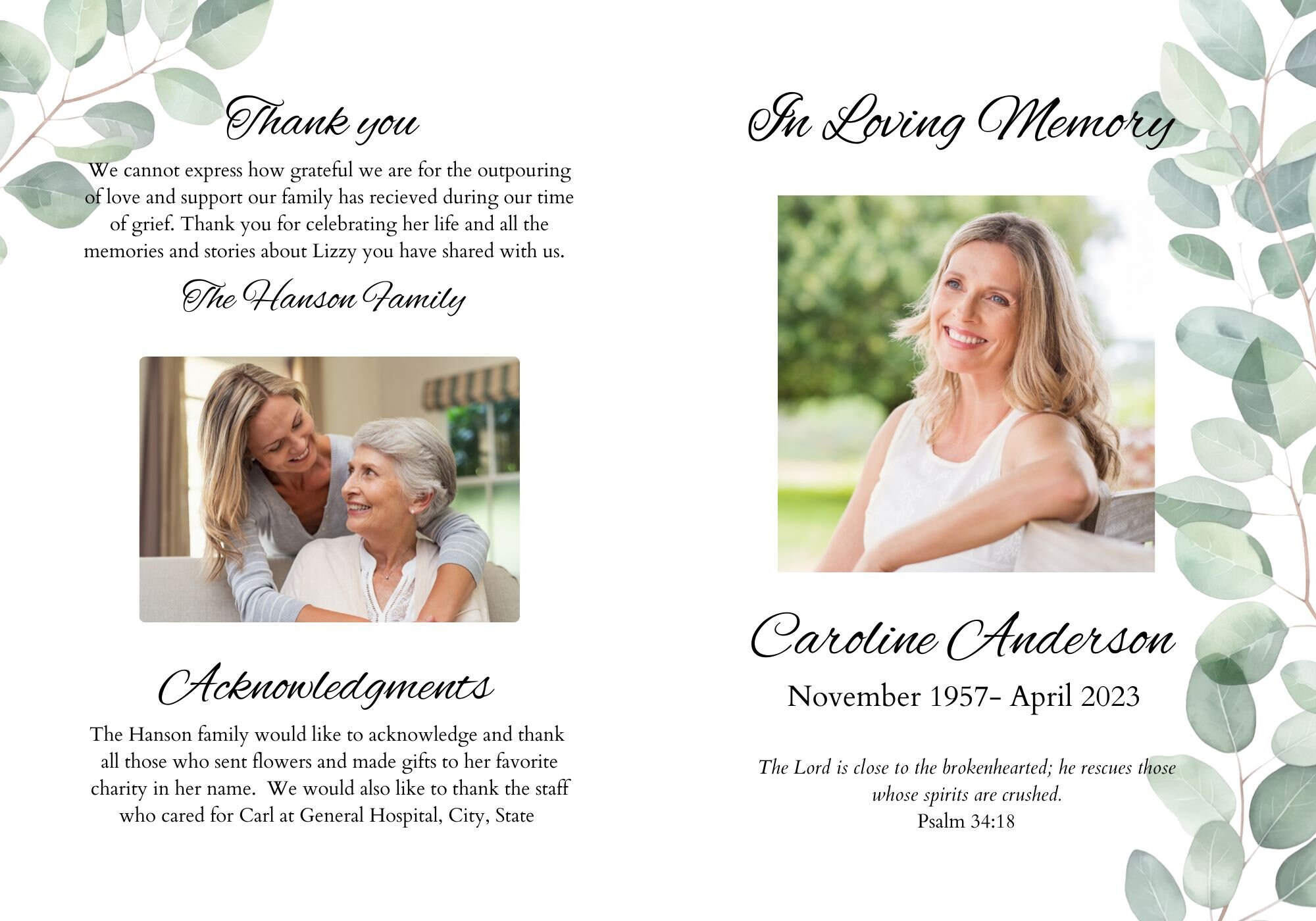 Funeral Program Template, Simple Memorial Program, Printable Funeral ...