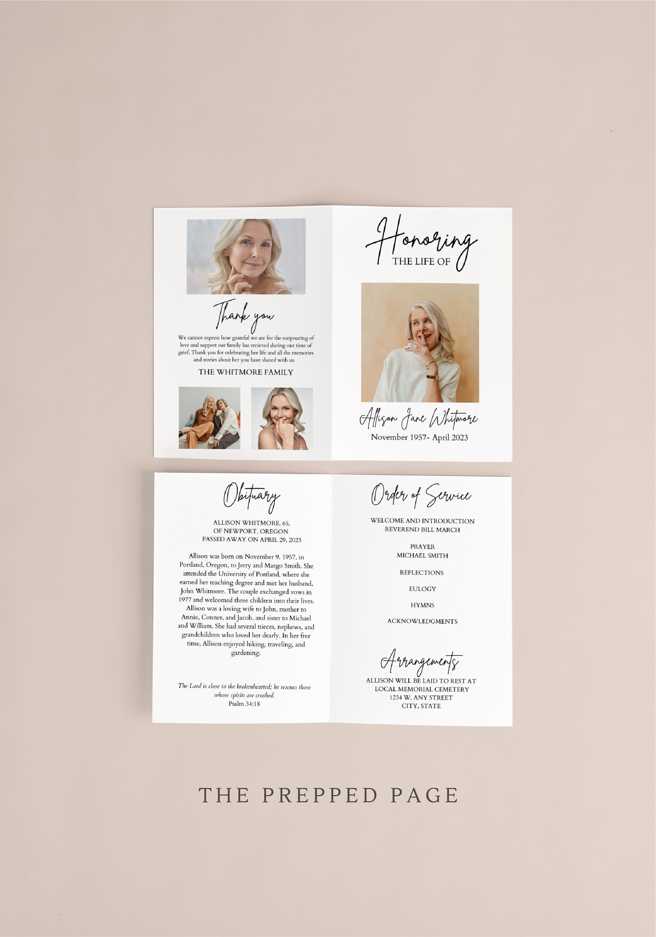 Modern Minimalist Funeral Program Template, Simple Memorial Program ...