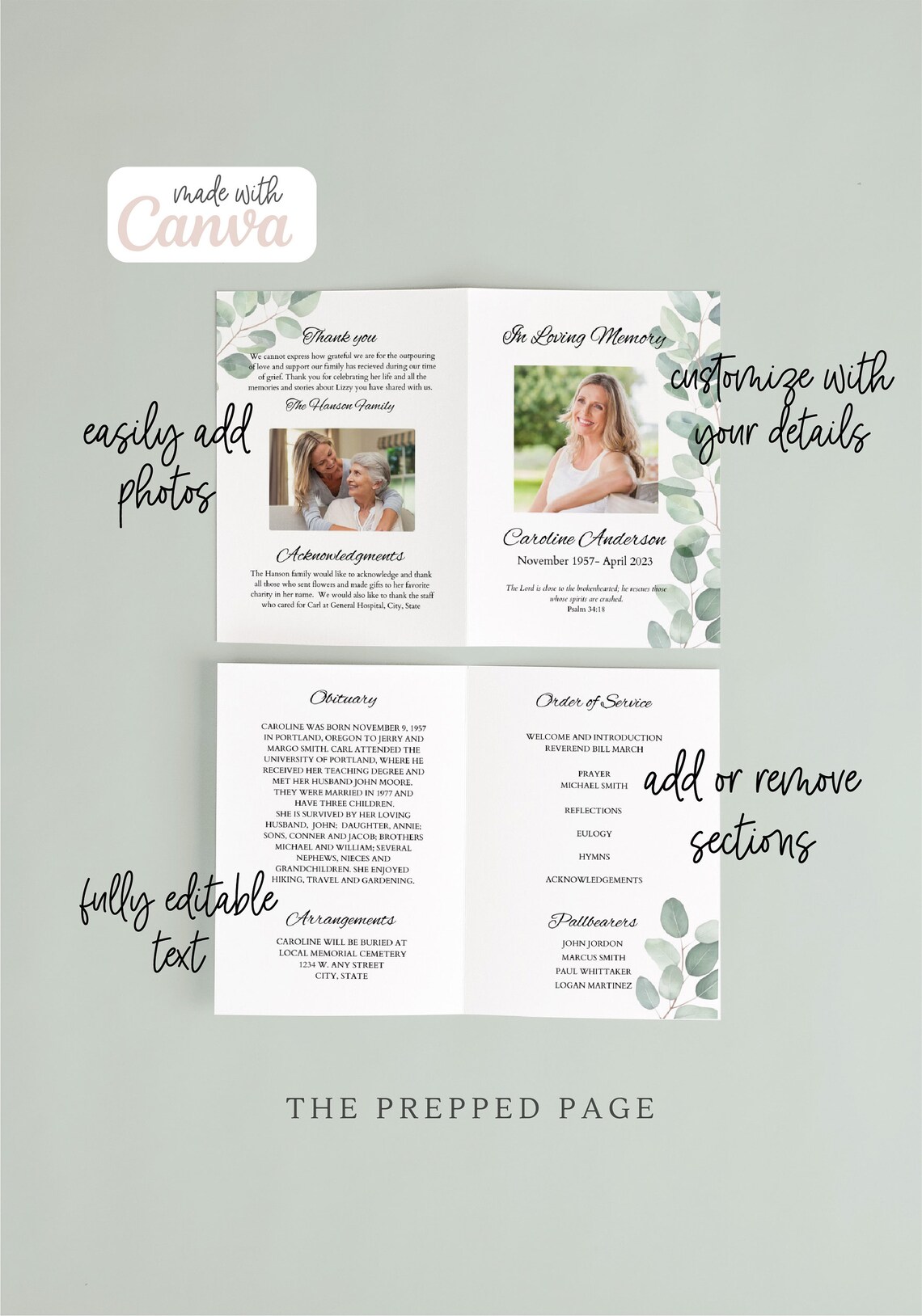 Funeral Program Template, Simple Memorial Program, Printable Funeral ...