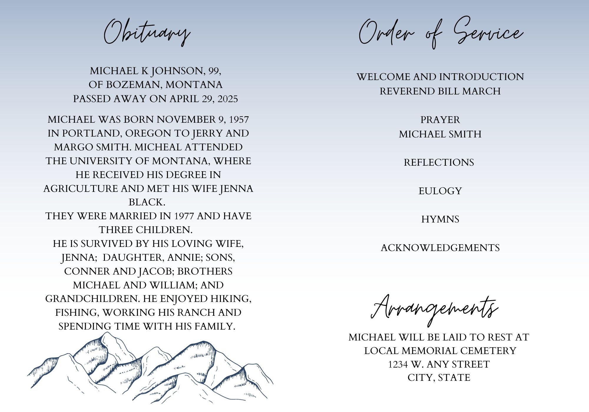 Funeral Program Template, Simple Memorial Program, Printable Funeral ...