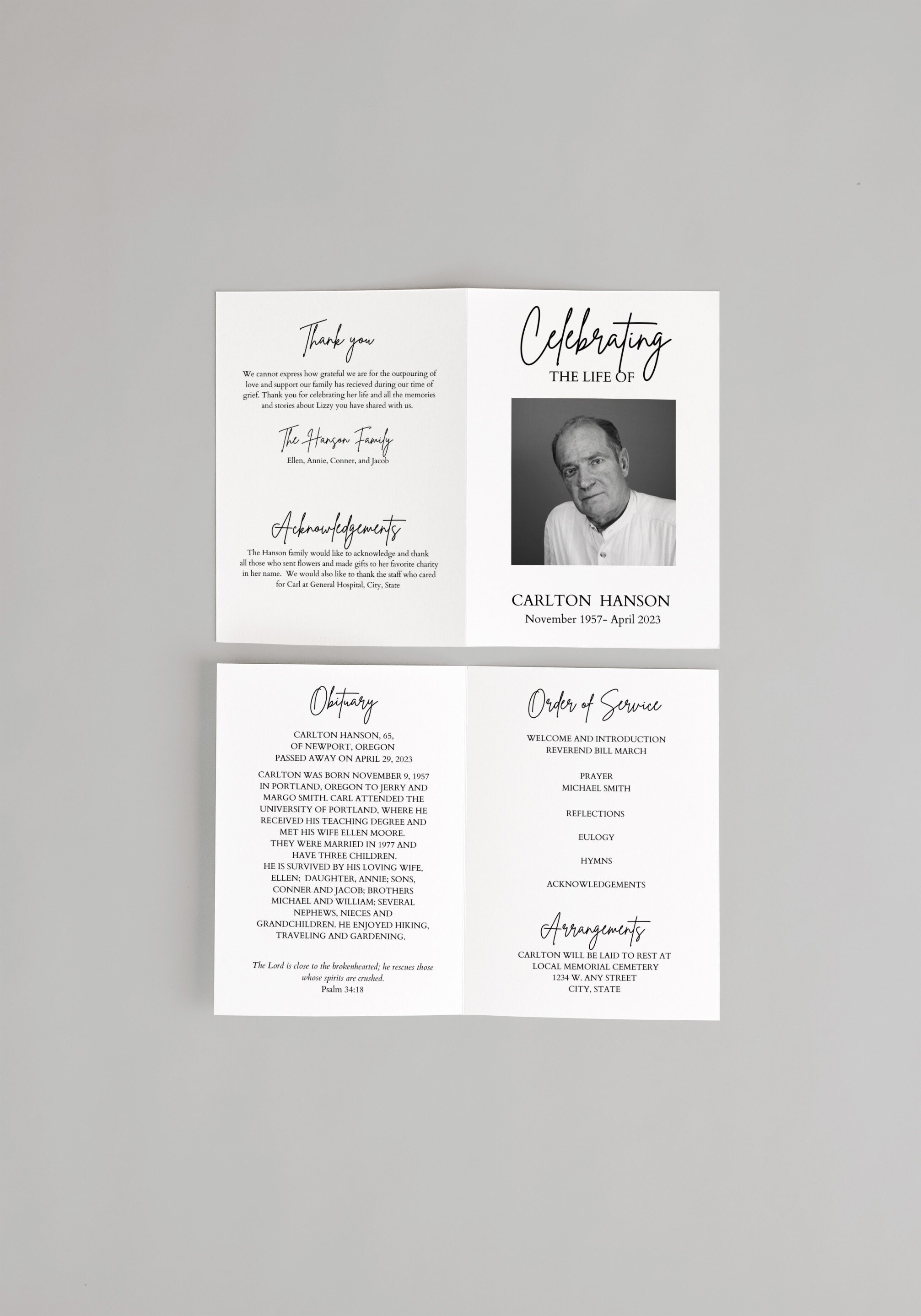 Minimalist Funeral Program Template, Simple Memorial Program, Printable ...