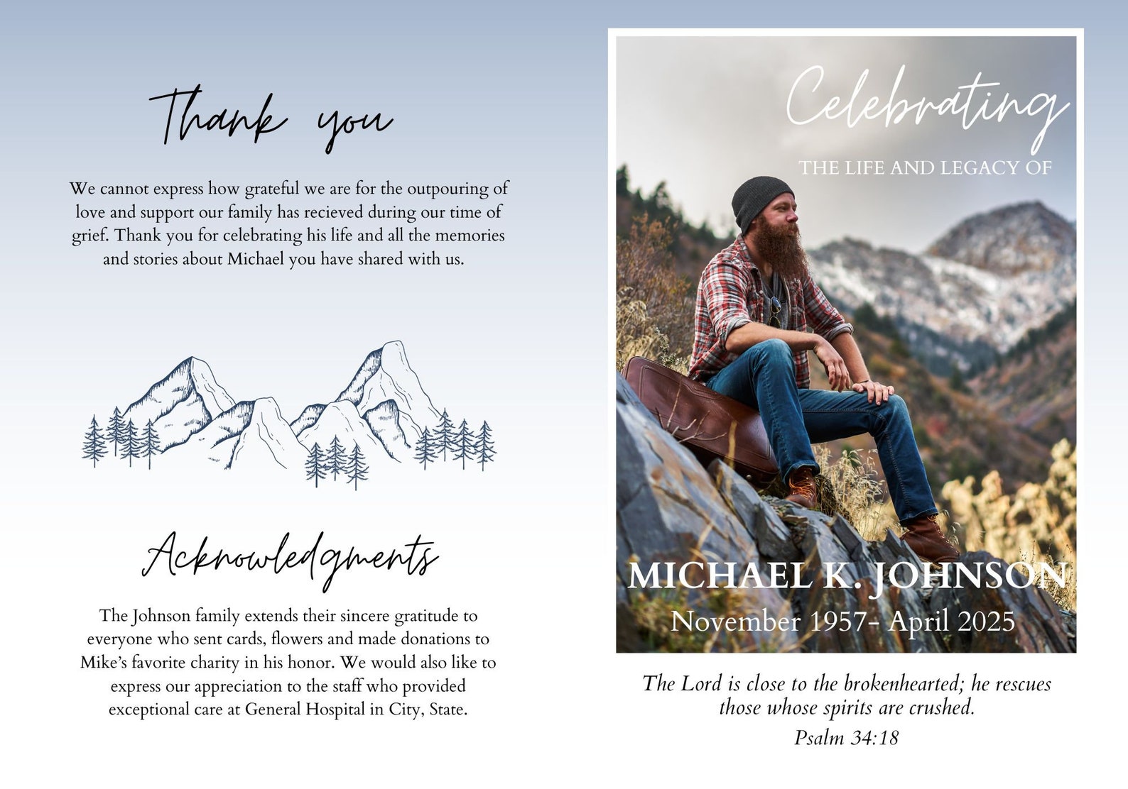 Funeral Program Template, Simple Memorial Program, Printable Funeral ...