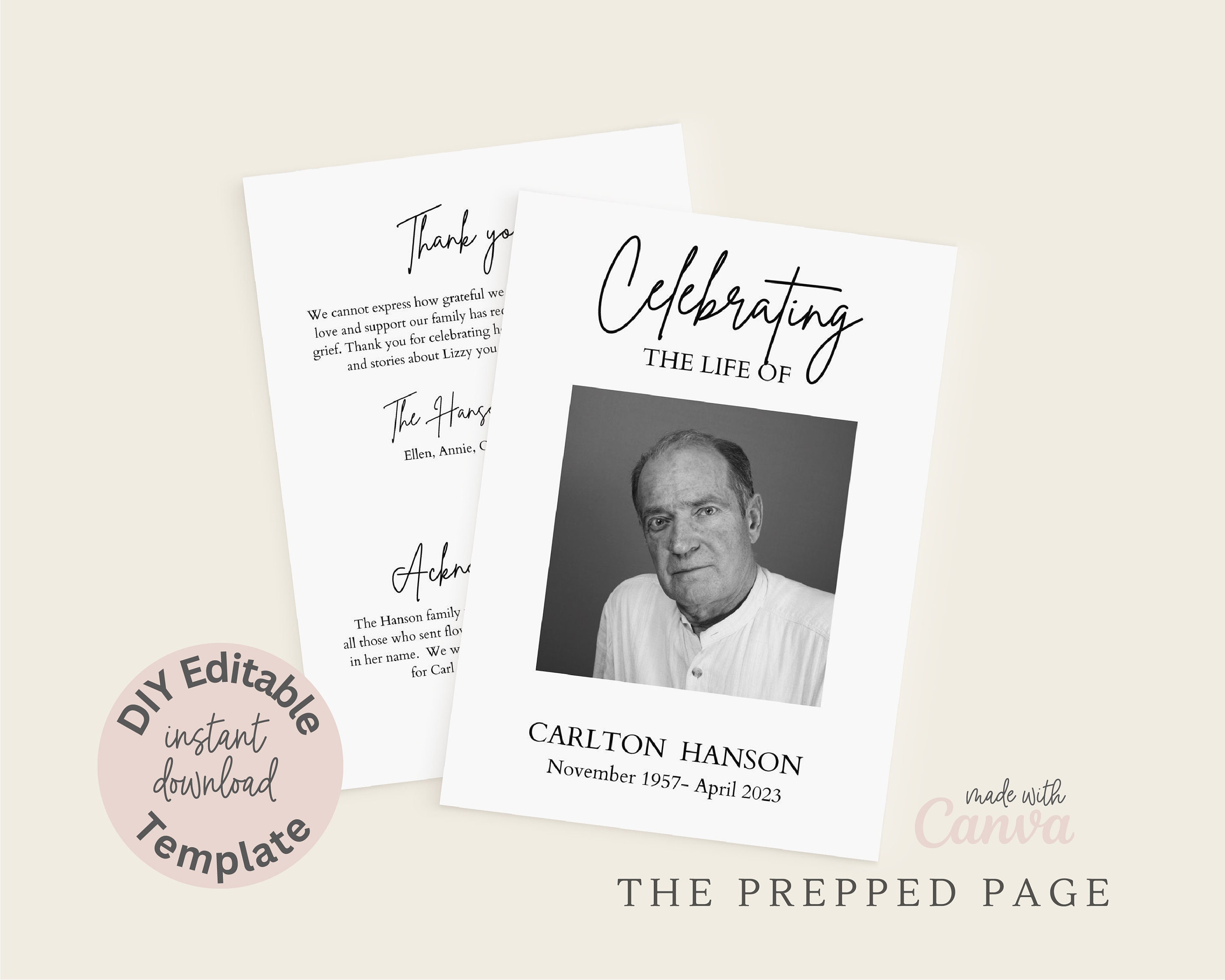 Minimalist Funeral Program Template, Simple Memorial Program, Printable ...