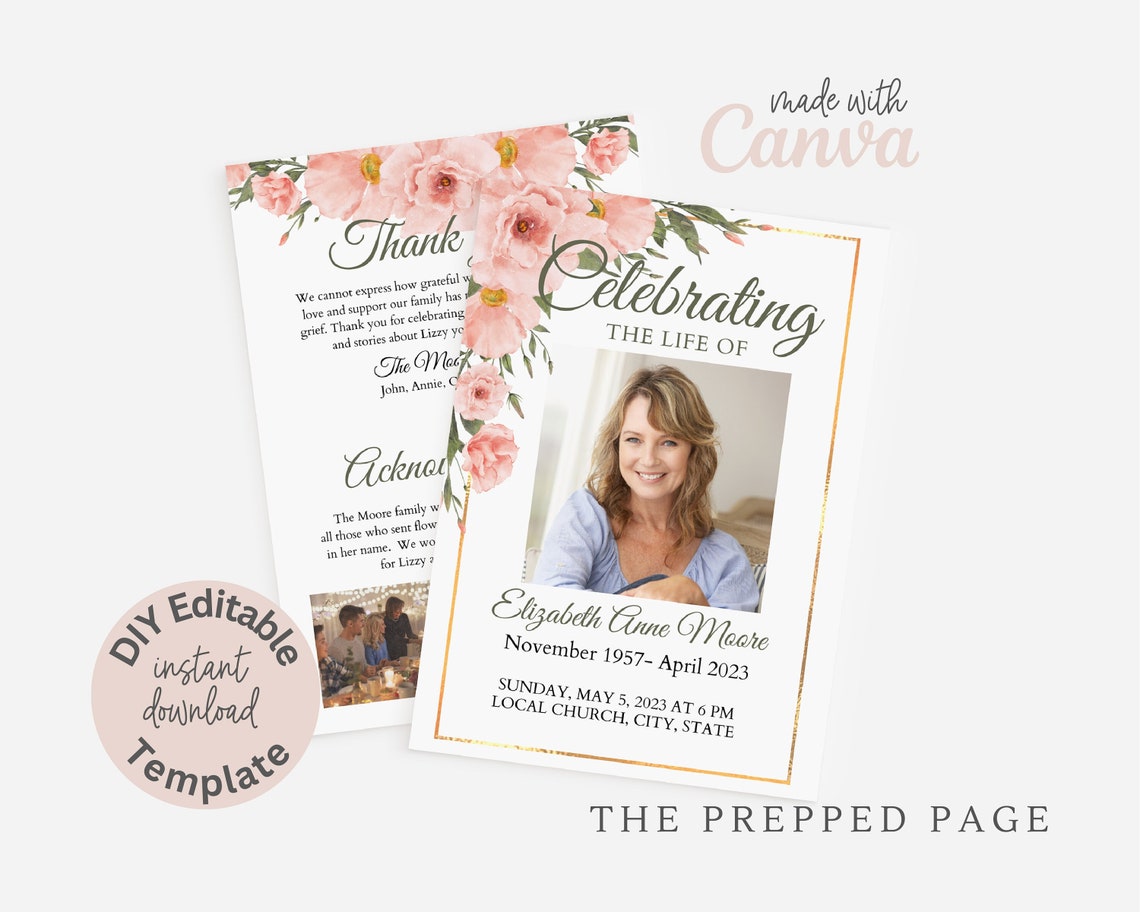 Funeral Program Template Editable Memorial Program Printable - Etsy