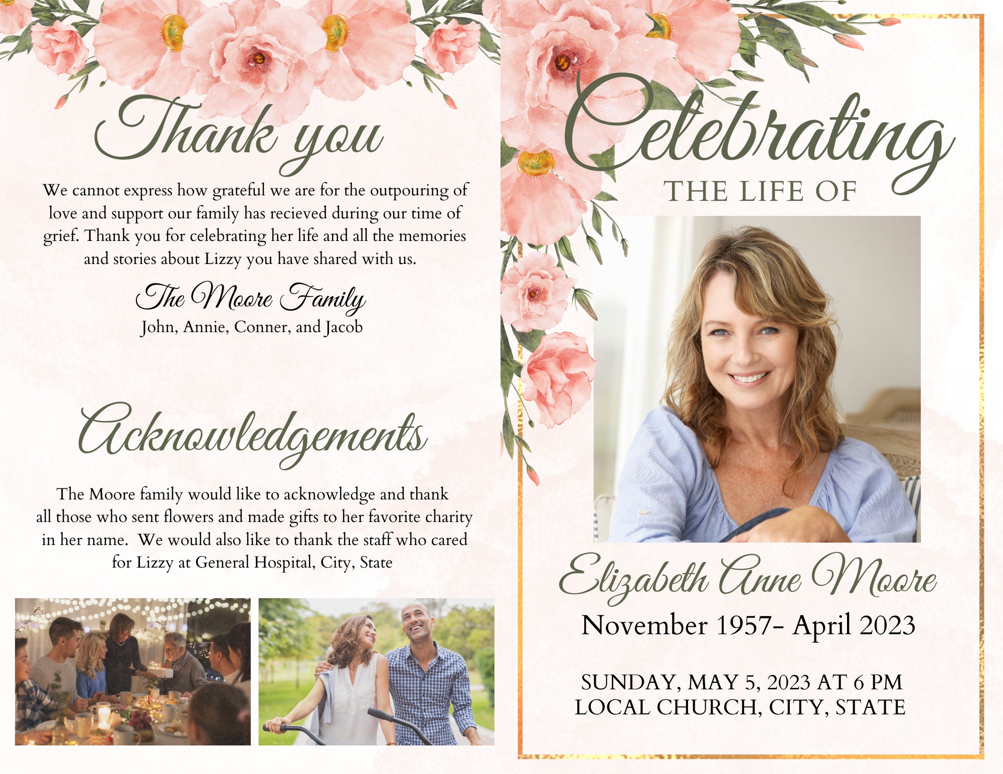 Funeral Program Template, Editable Memorial Program, Printable Funeral ...