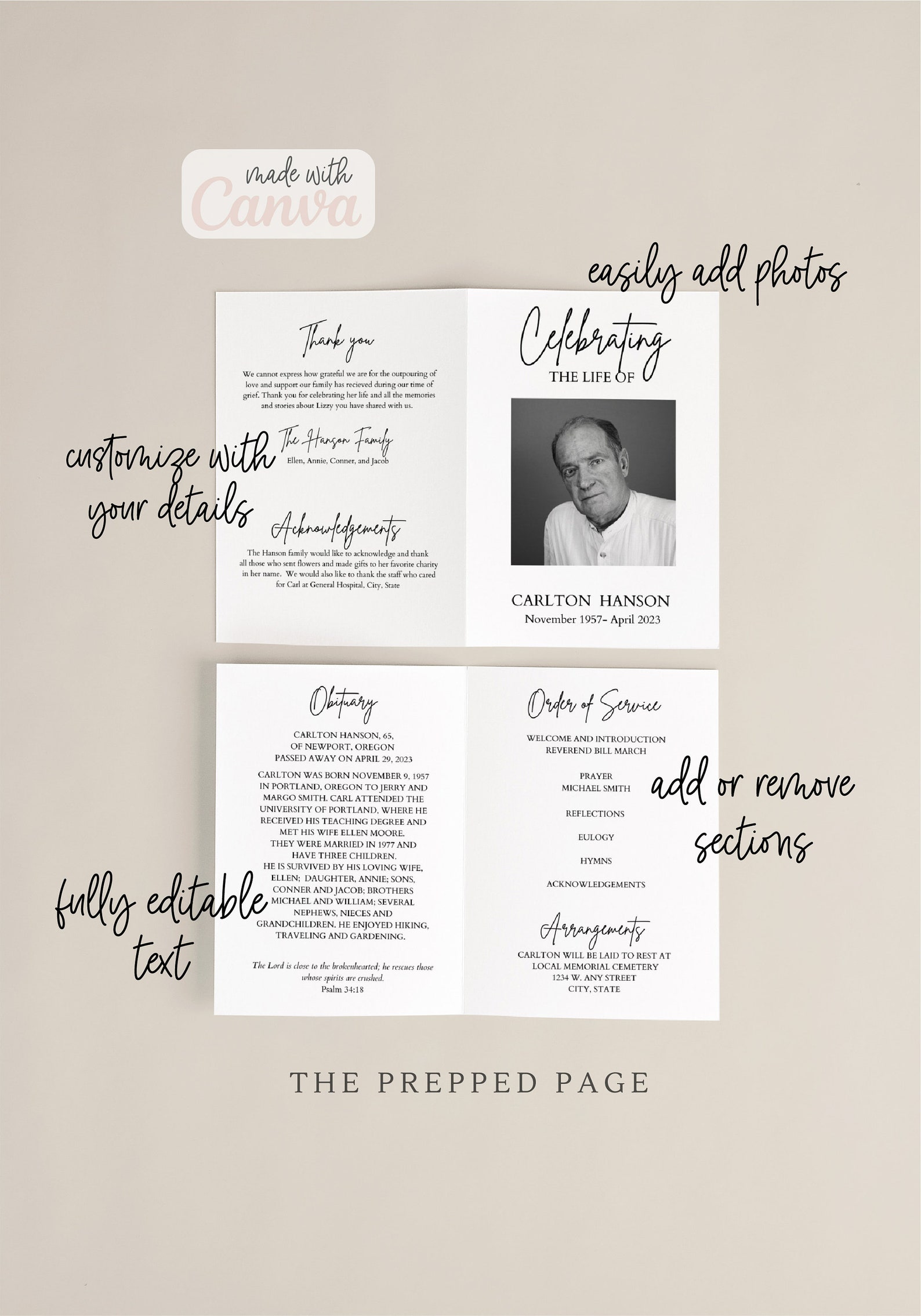 Minimalist Funeral Program Template, Simple Memorial Program, Printable ...