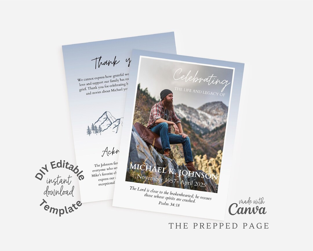 Funeral Program Template, Simple Memorial Program, Printable Funeral ...