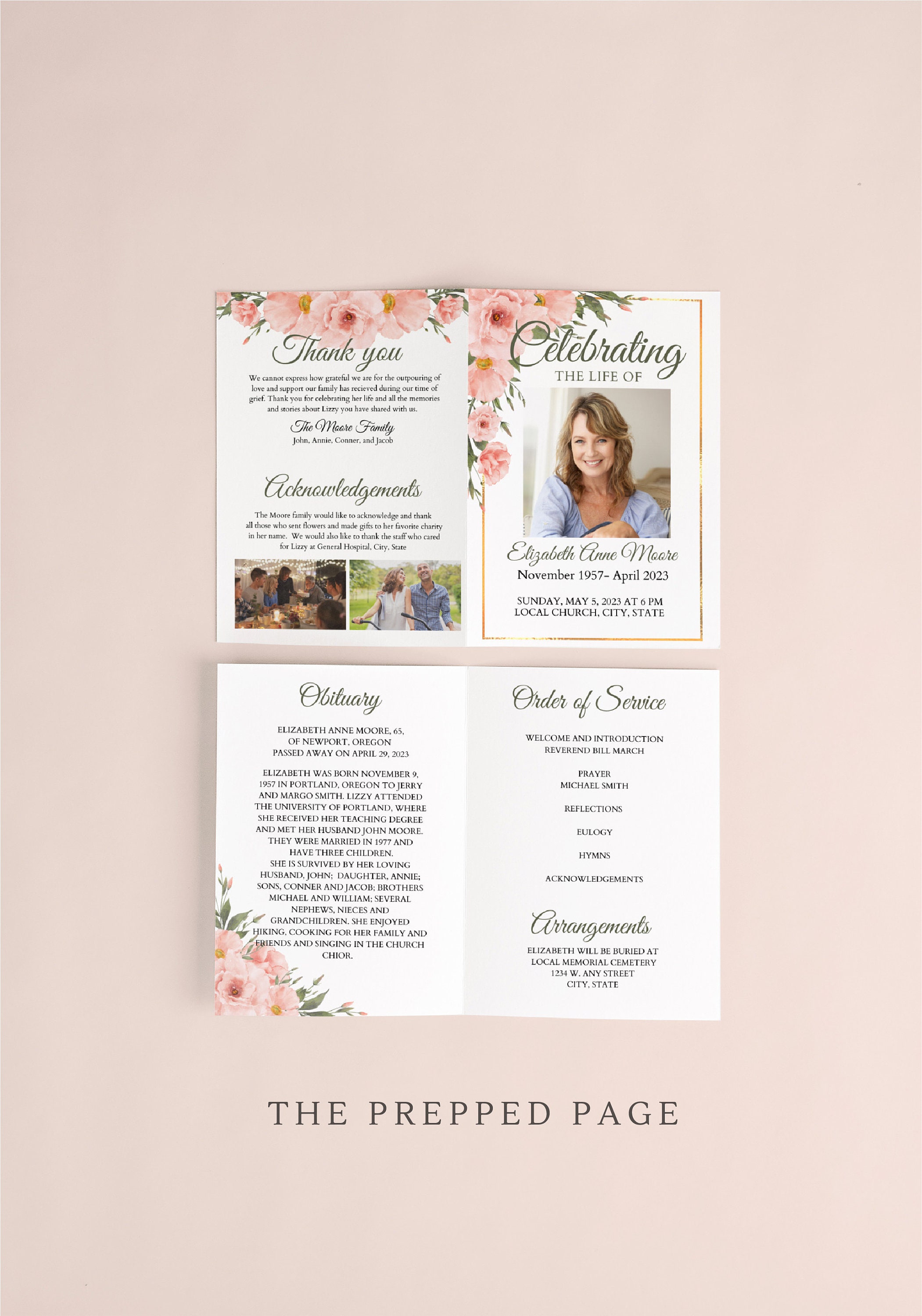 Funeral Program Template, Editable Memorial Program, Printable Funeral ...