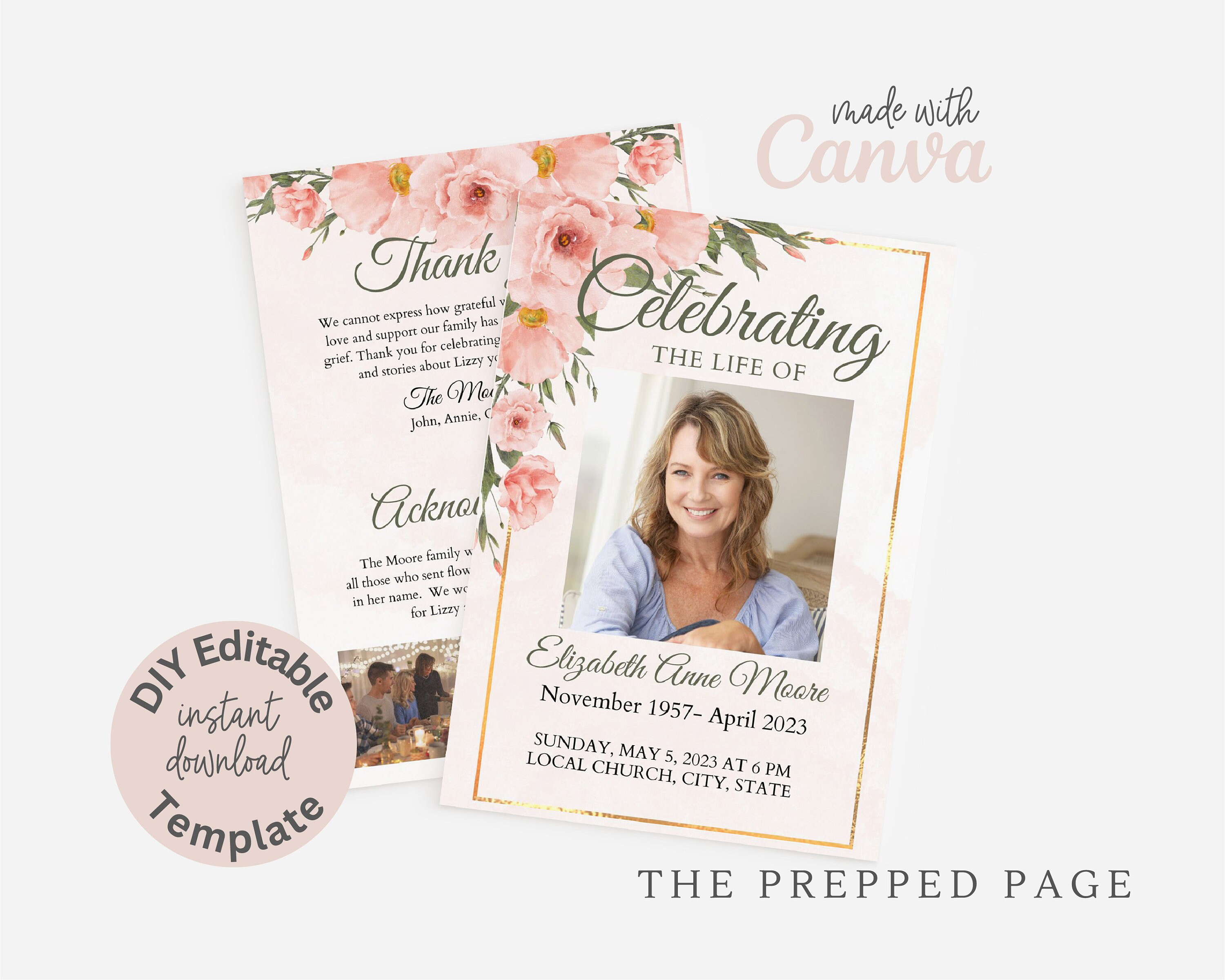 Funeral Program Template, Editable Memorial Program, Printable Funeral ...