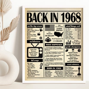 1968 Poster, 56 Years Ago Back in 1968, What Happened in 1968, 56th ...
