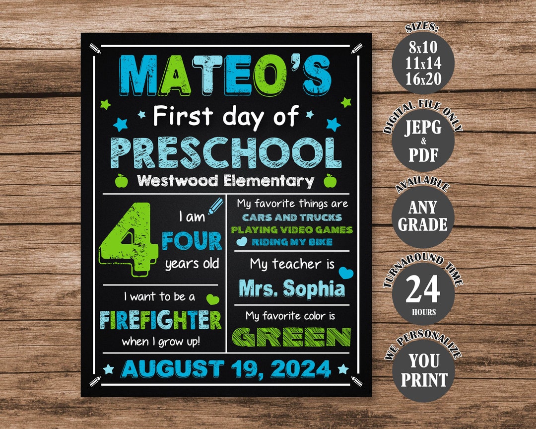 First Day of Preschool Chalkboard Sign: Back to School Printable ...