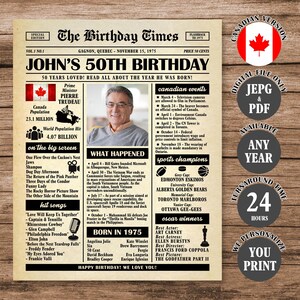 50th Birthday Newspaper Poster Canada - Born in 1975 (digital File) - Etsy