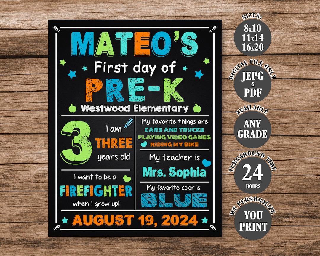 First Day of Pre-k Sign, Printable Back to School Sign, 1st Day of ...