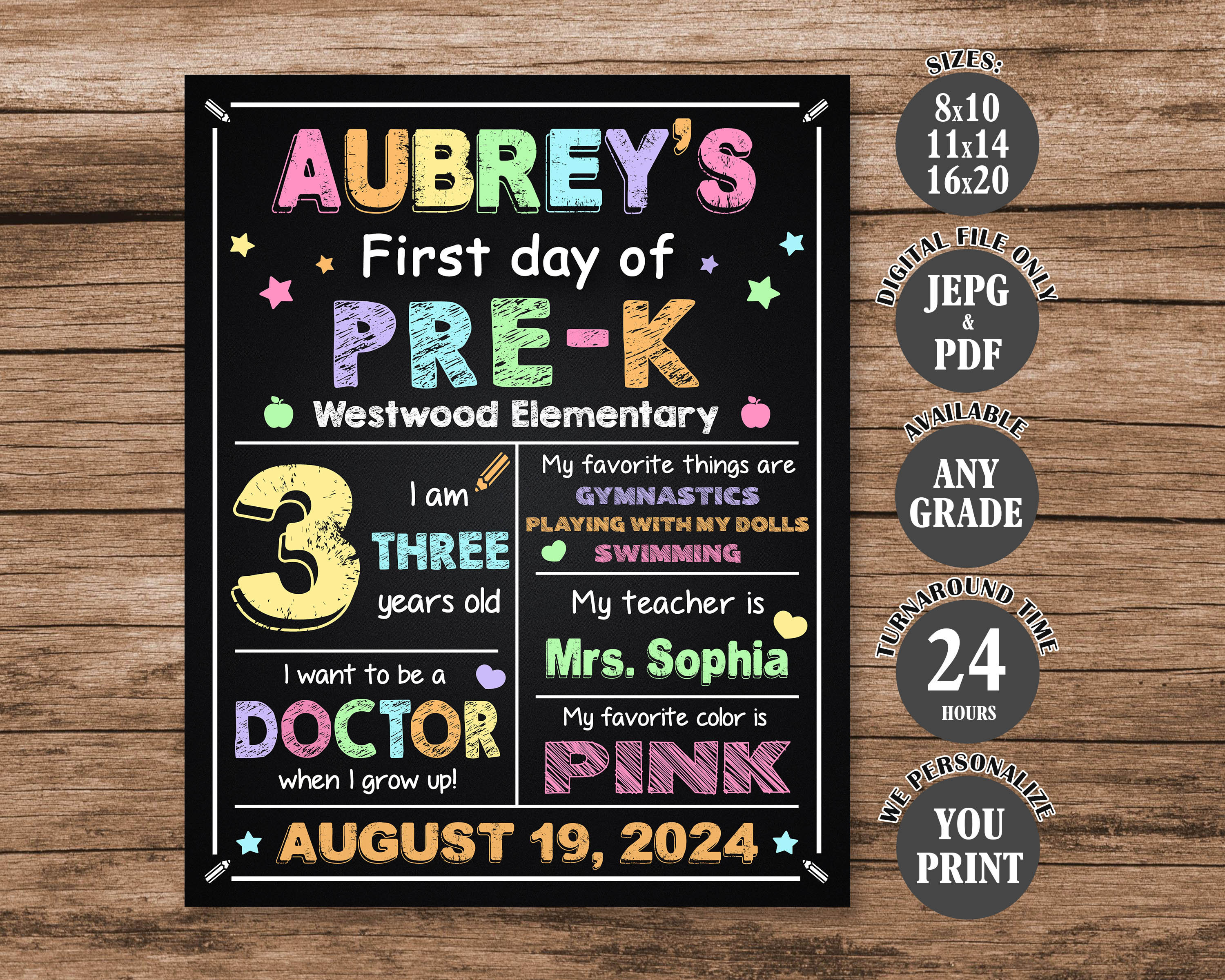 First Day of Pre-k Sign, Printable Back to School Sign, 1st Day of ...