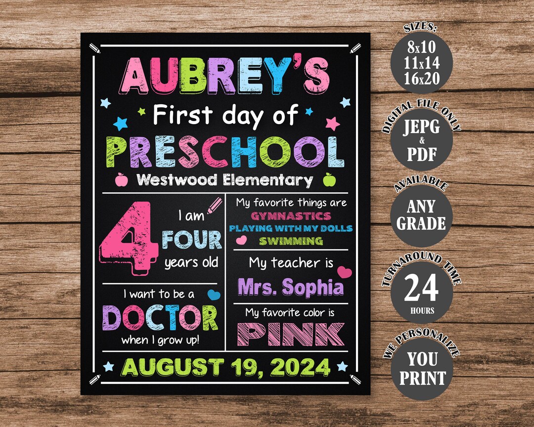 First Day of School Chalkboard Sign, Printable Personalized Keepsake ...