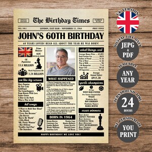 60th Birthday Newspaper Poster UK, Back in 1964 British Poster, What ...