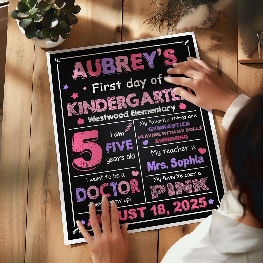 First Day of Kindergarten Chalkboard Sign: Back to School Printable ...