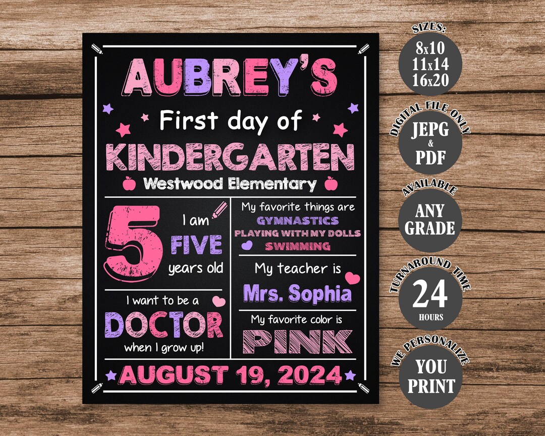 First Day of Kindergarten Sign, Printable Back to School Sign, 1st Day ...