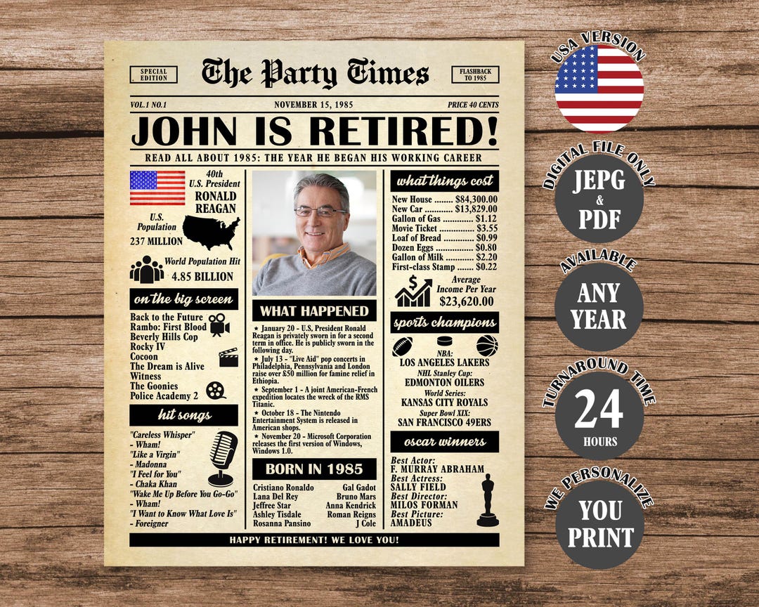 Retirement Newspaper Poster, Retirement Gift for Men or Women Work ...