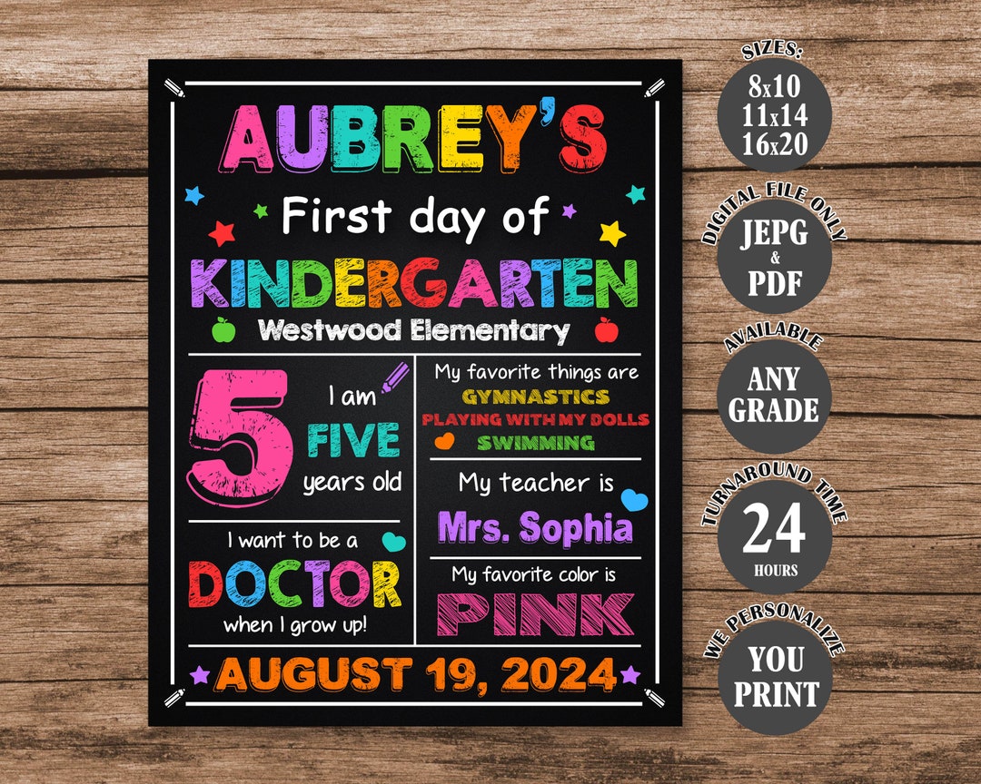 First Day of Kindergarten Sign, Printable Back to School Sign, 1st Day ...