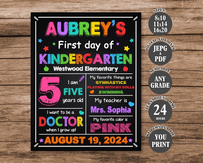 First Day of Kindergarten Sign, Printable Back to School Sign, 1st Day ...