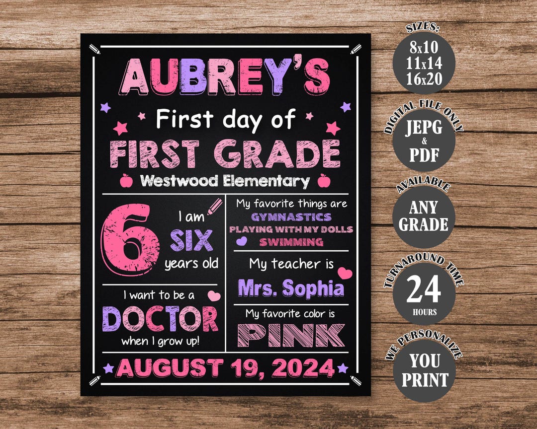 First Day of First Grade Sign, Printable Back to School Sign, 1st Day ...