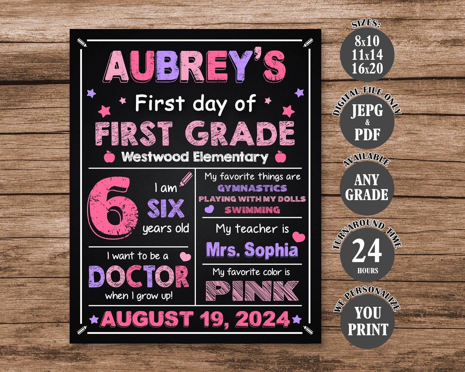 First Day of First Grade Sign, Printable Back to School Sign, 1st Day ...