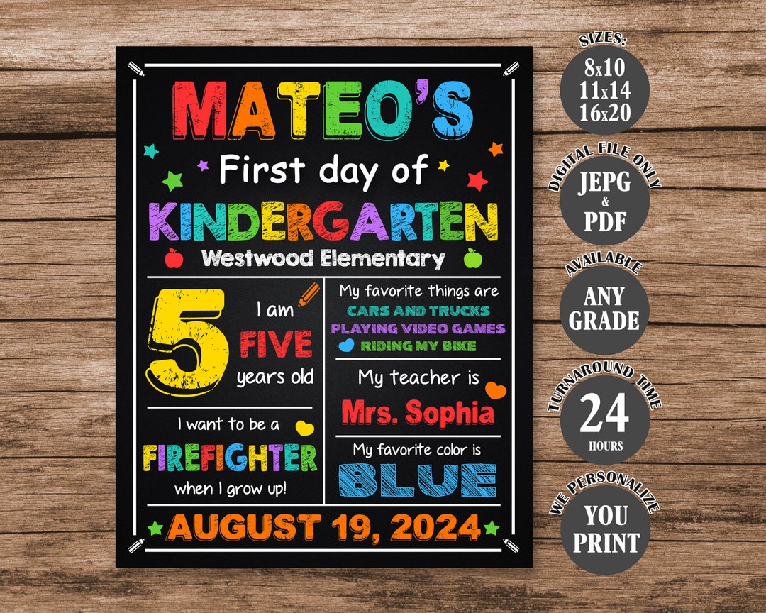 First Day of Kindergarten Chalkboard Sign: Back to School Printable ...