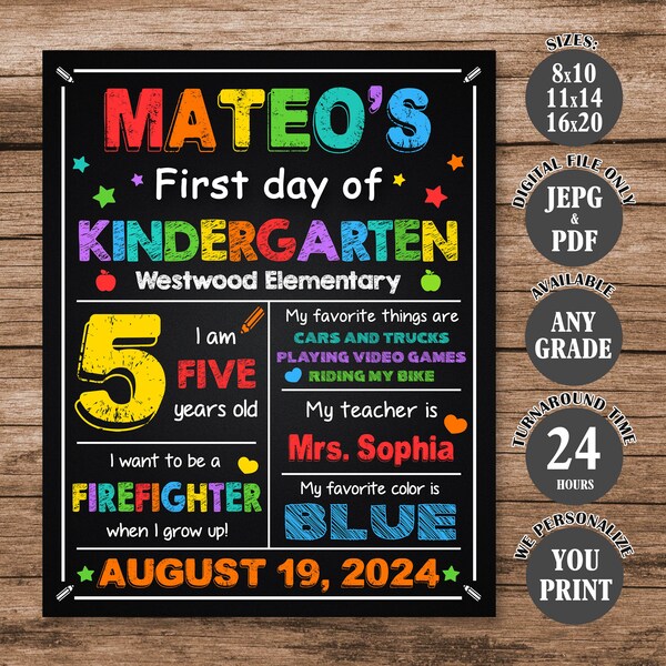 First Day of Kindergarten Sign, Printable Back to School Sign, 1st Day ...