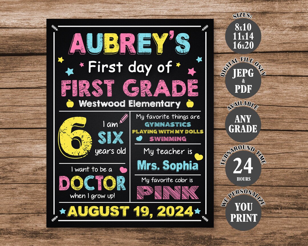 First Day of First Grade Sign, Printable Back to School Sign, 1st Day ...