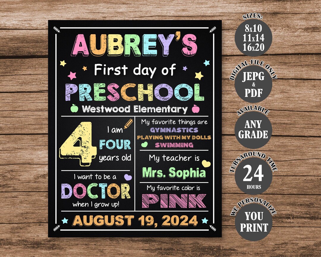 First Day of Preschool Sign, Printable Back to School Sign, 1st Day of ...