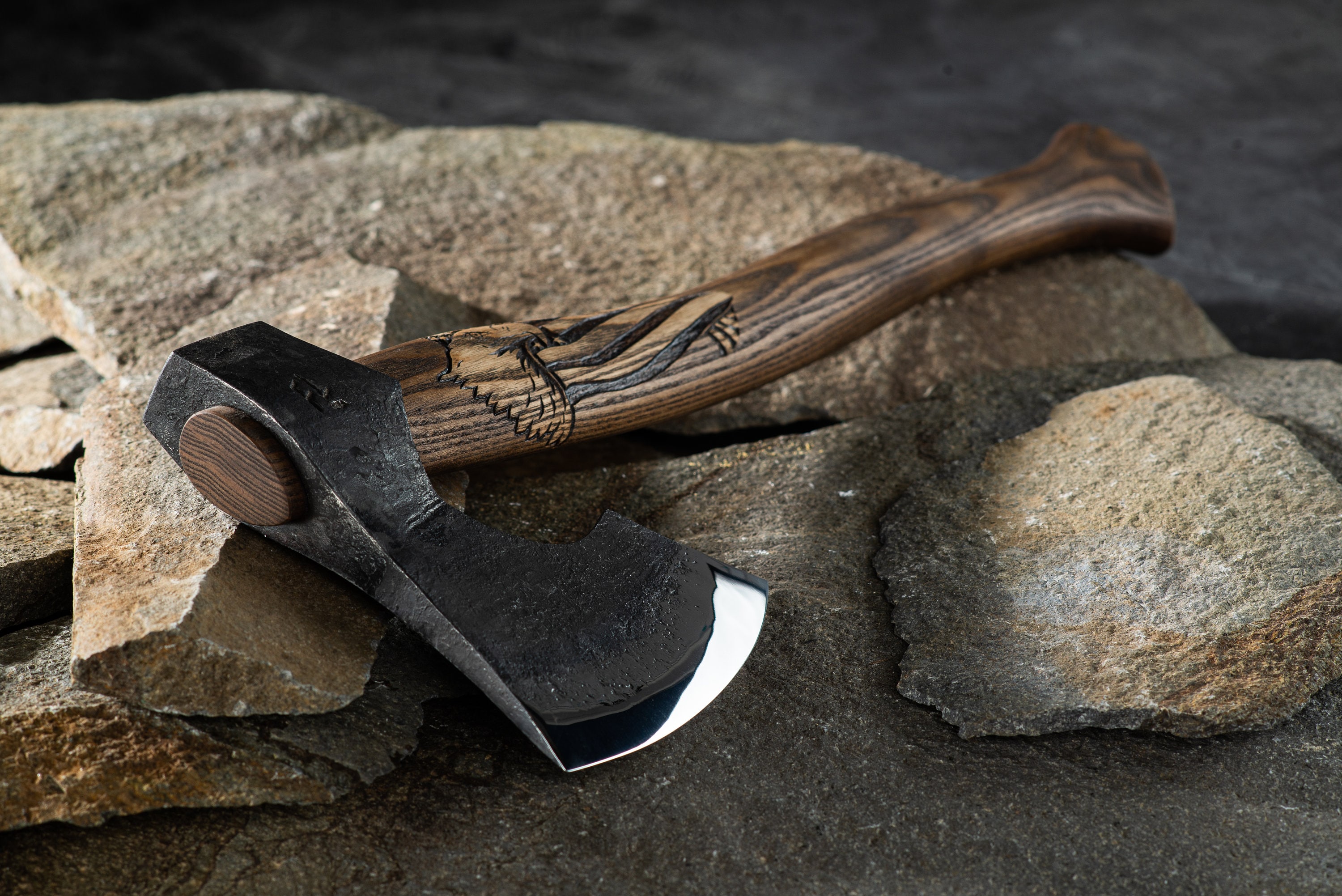 Balto Slavic Axe With Carved Handle and Leather Case, Camping Hatchet ...
