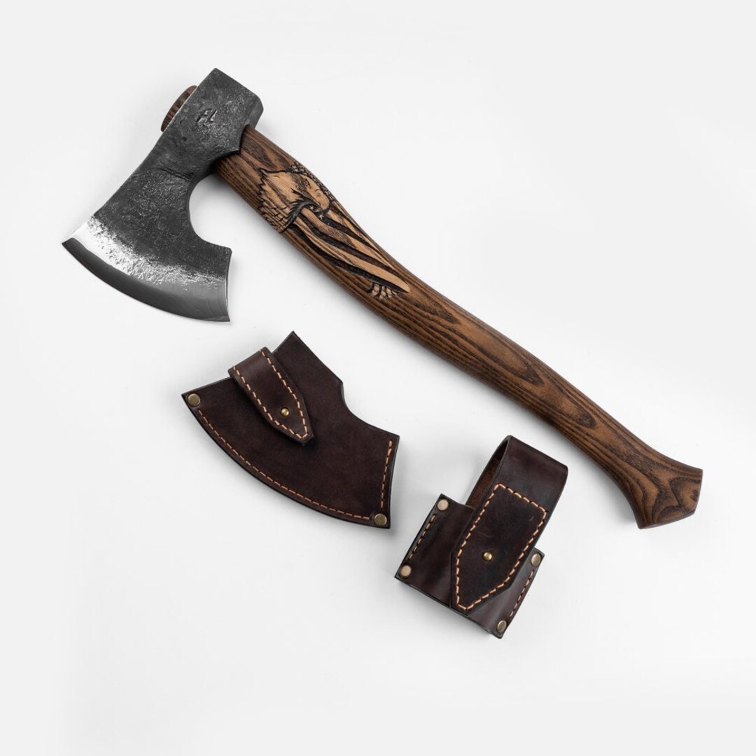 Balto Slavic Axe With Carved Handle and Leather Case Camping - Etsy