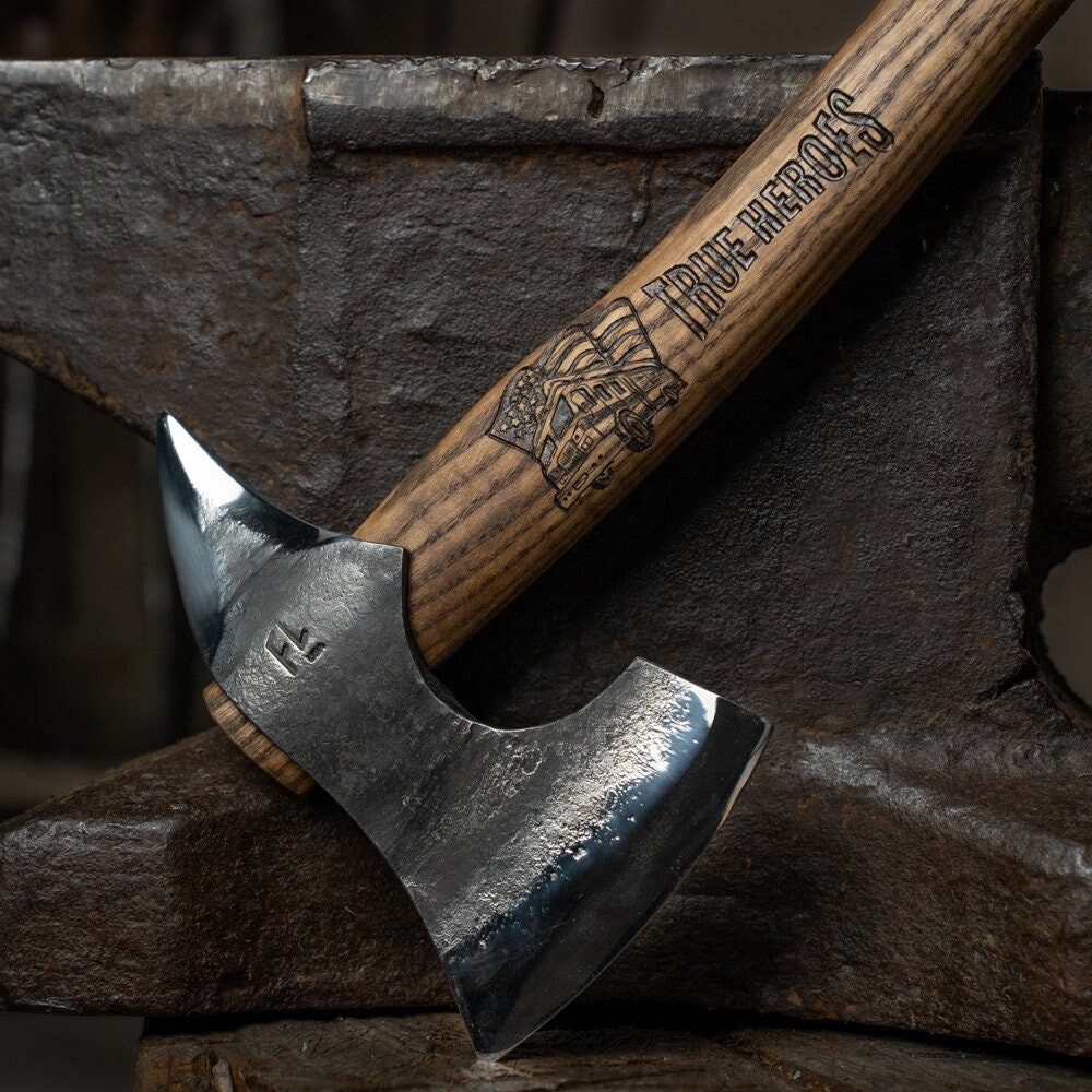 Small Hand-forged Firefighting Hatchet, Splitting Axe, Custom Engraved Axe, Father/husband/son ...