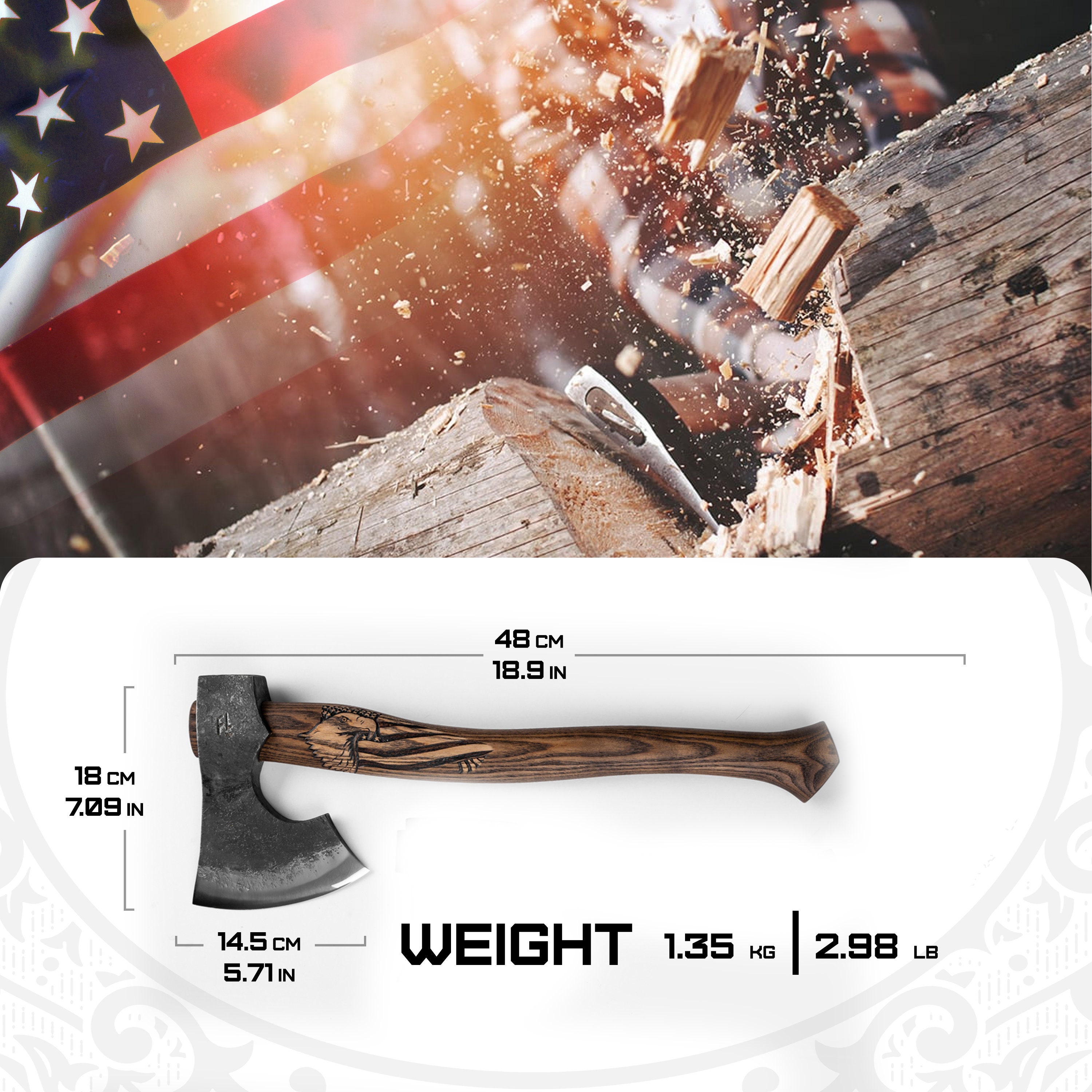 Balto Slavic Axe With Carved Handle and Leather Case, Camping Hatchet ...