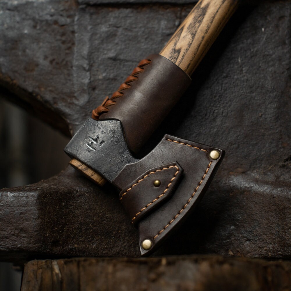 Small Carving Axe With Leather Handle Guard Collar Carpenter - Etsy
