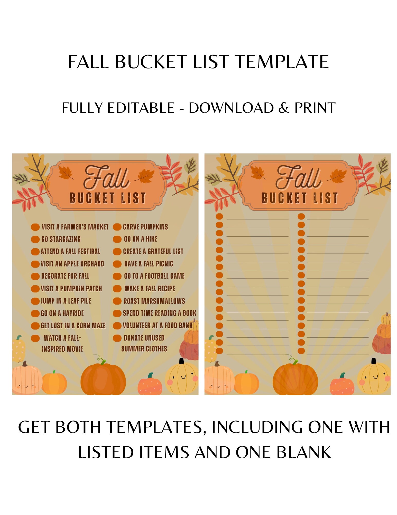 Fall Bucket List Printable Checklist of Fall Activities Autumn ...