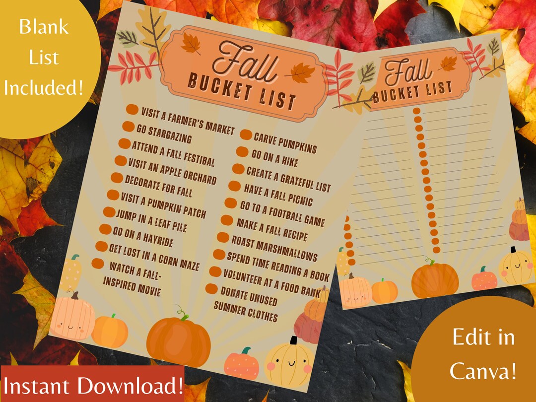 Fall Bucket List Printable Checklist of Fall Activities Autumn ...