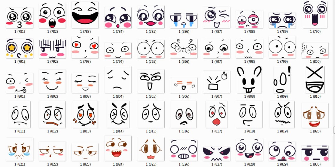 1029cartoon Face Expression Reaction Emoji Set of Collection Png, Cute ...
