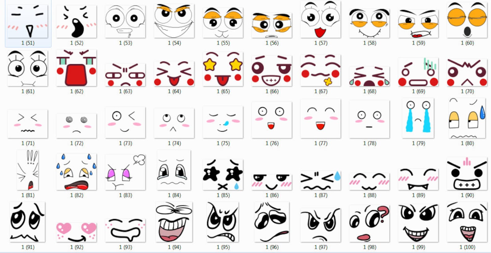 1029cartoon Face Expression Reaction Emoji Set of Collection Png, Cute ...